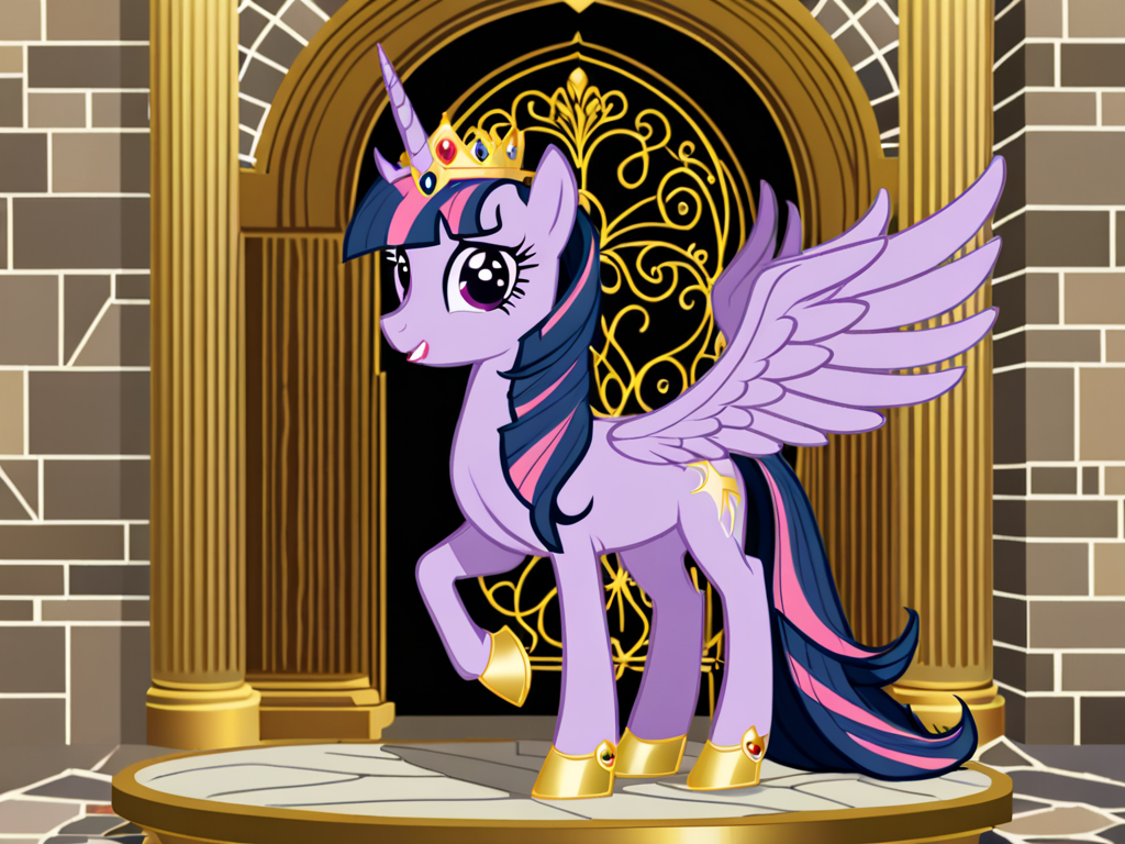 mlp pony alicorn twilight sparkel princess siting on the throne