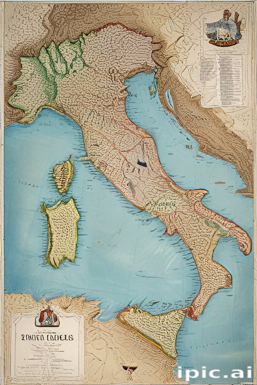 Detailed Historical Map of Italy Highlighting Regions, Landmarks, and ...