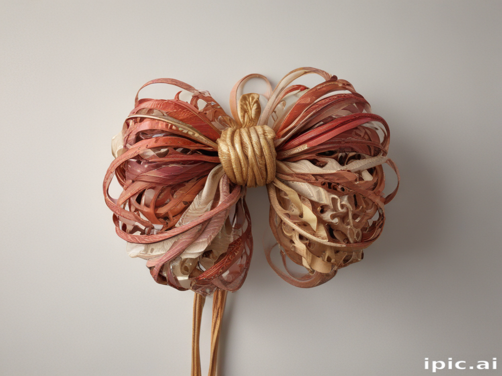 A Beautifully Crafted Decorative Bow Made of Colorful Ribbon Strands.
