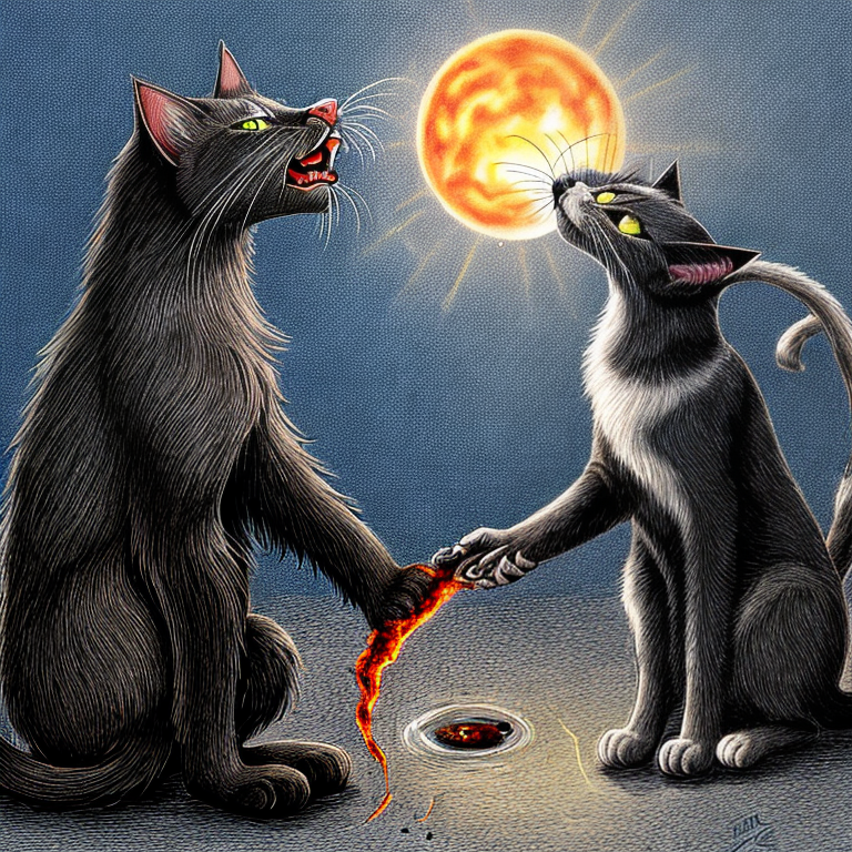 cat in hell being petted by the demon