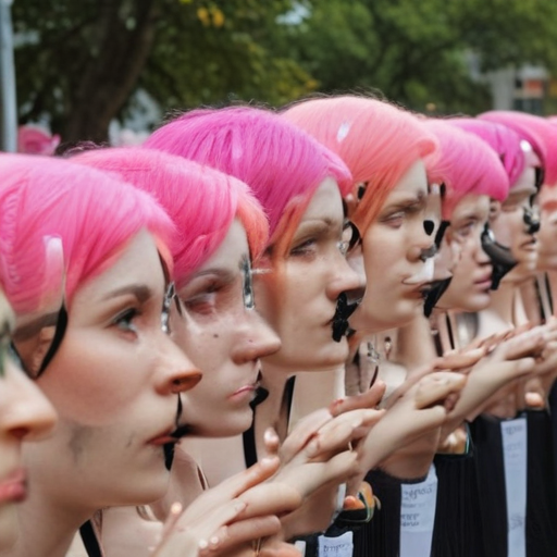 women with pink hair in peaceful protest