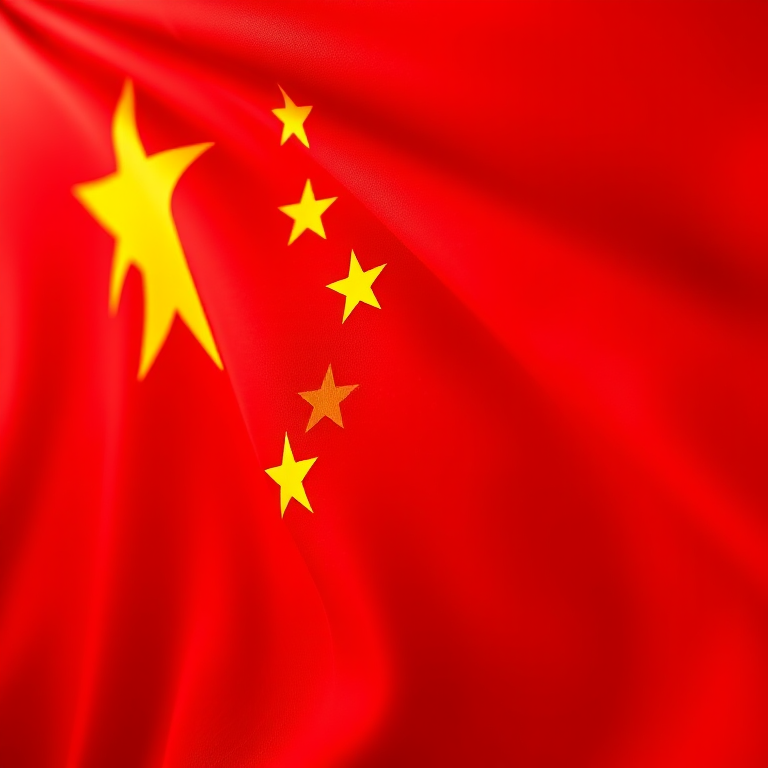 Create a highly detailed and vibrant image of the flag of China with a ...