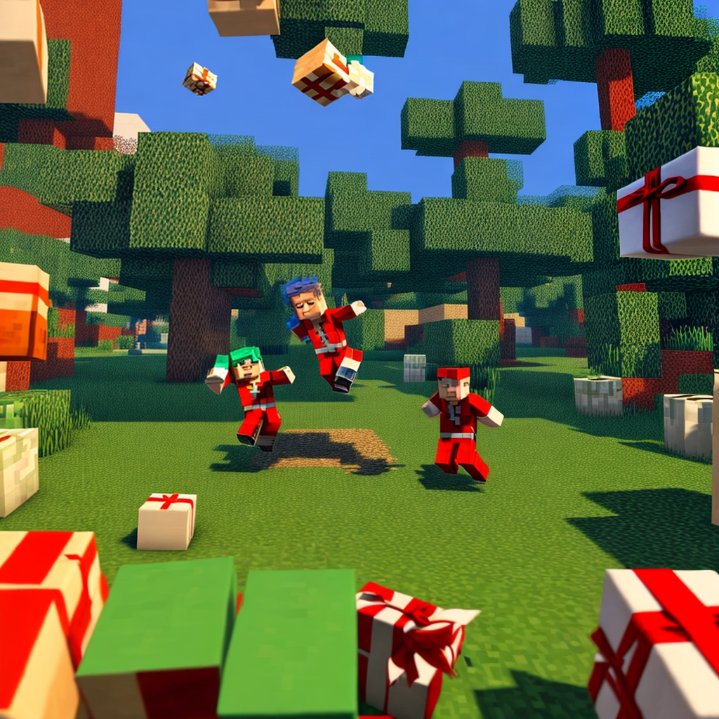 Minecraft, Christmas card, no words, gaming, gifts, kid jumps from one ...