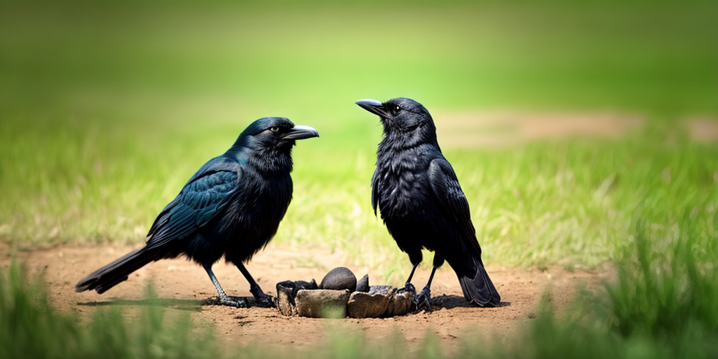 image of a crow next to a rabbit caught in a hunter's trap in a forest