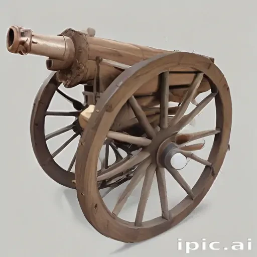 Historical Wooden Cannon on a Wooden Carriage with Large Spoked Wheels