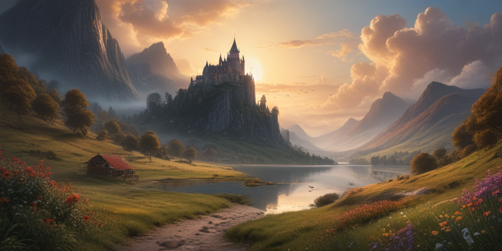 Enchanting Landscape Featuring a Majestic Castle Amidst Serene ...