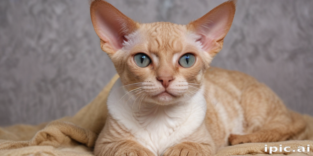 A Beautiful Cream-Colored Cat with Striking Blue Eyes Relaxing Comfortably.