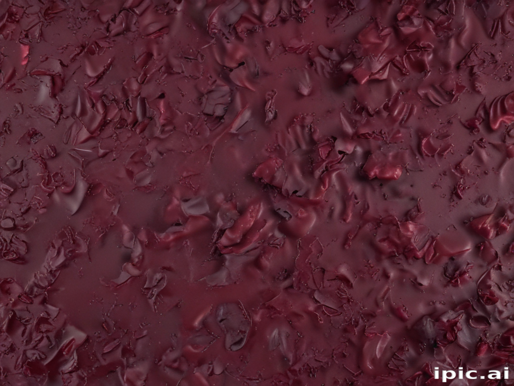 Textured Surface of Deep Red Material with Organic Leaf-Like Patterns