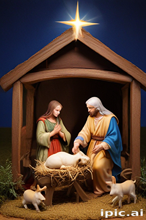 Nativity Scene Featuring Mary, Joseph, and Their Adorable Animals in Stable