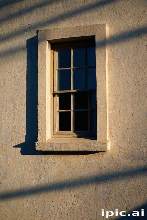 Sunlight Casting Shadows on a Classic Window Against Textured Wall