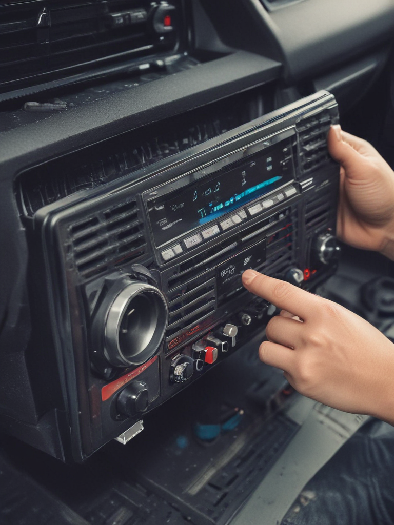 man is fixing car radio