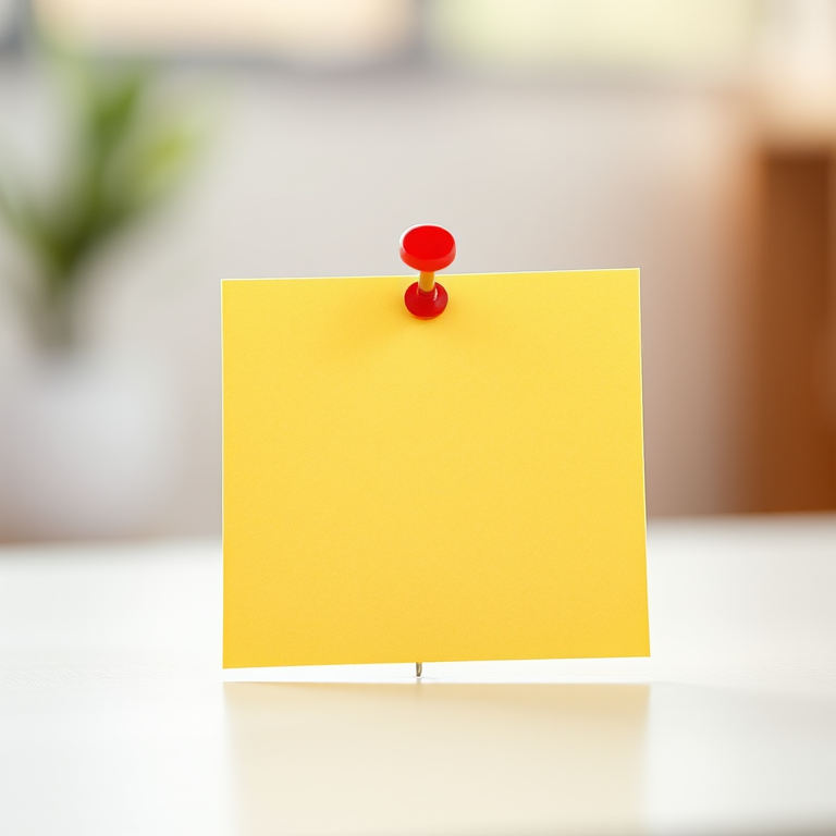 Create a high-quality image of a blank yellow sticky note with a red ...