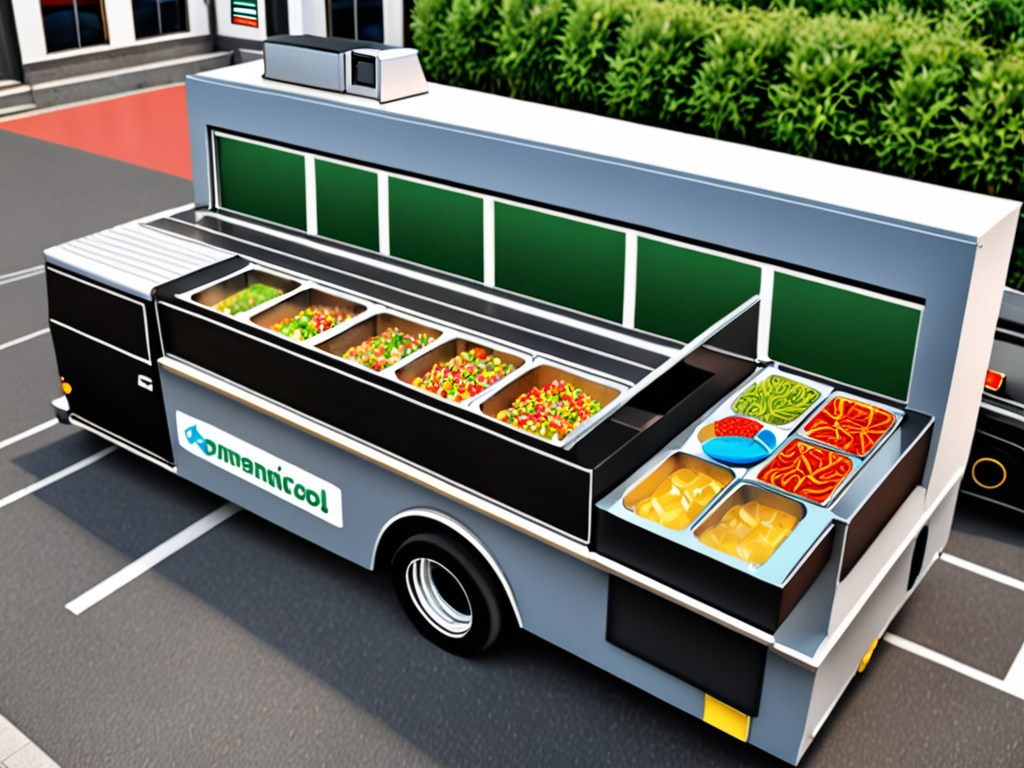 food truck with 2 windows, 1 queue at order counter, 1 queue at ...