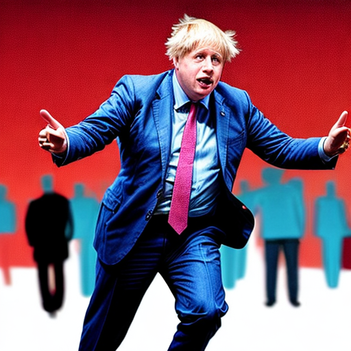 cartoon boris johnson dancing in the middle of a crowd of women