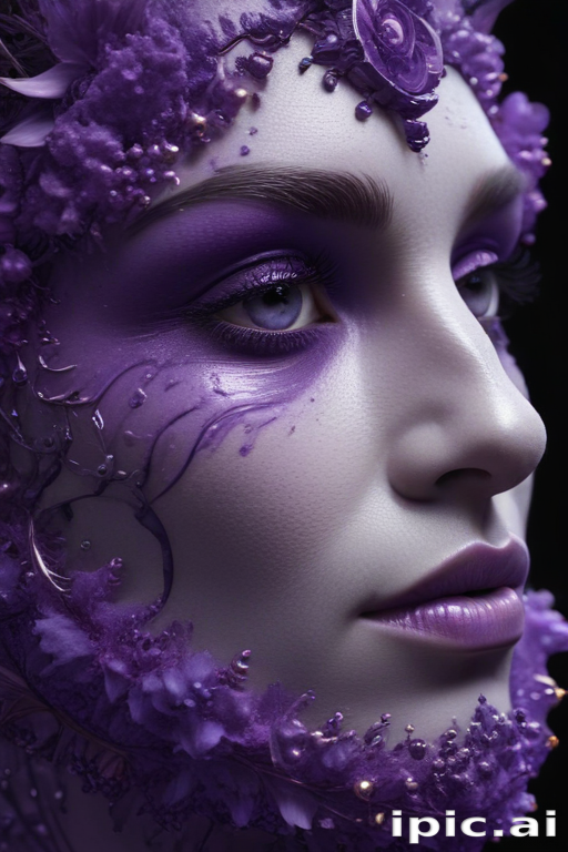 Enchanting Portrait of a Woman Adorned in Beautiful Purple Floral Art