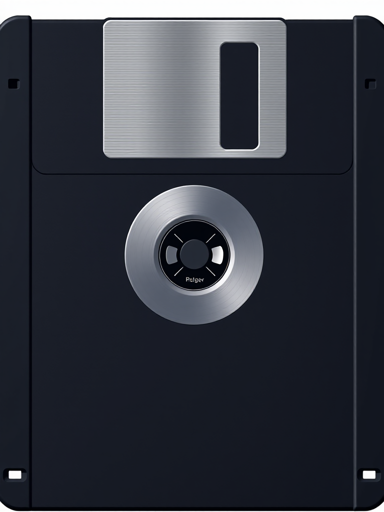 Create a high-resolution illustration of a classic black floppy disk ...