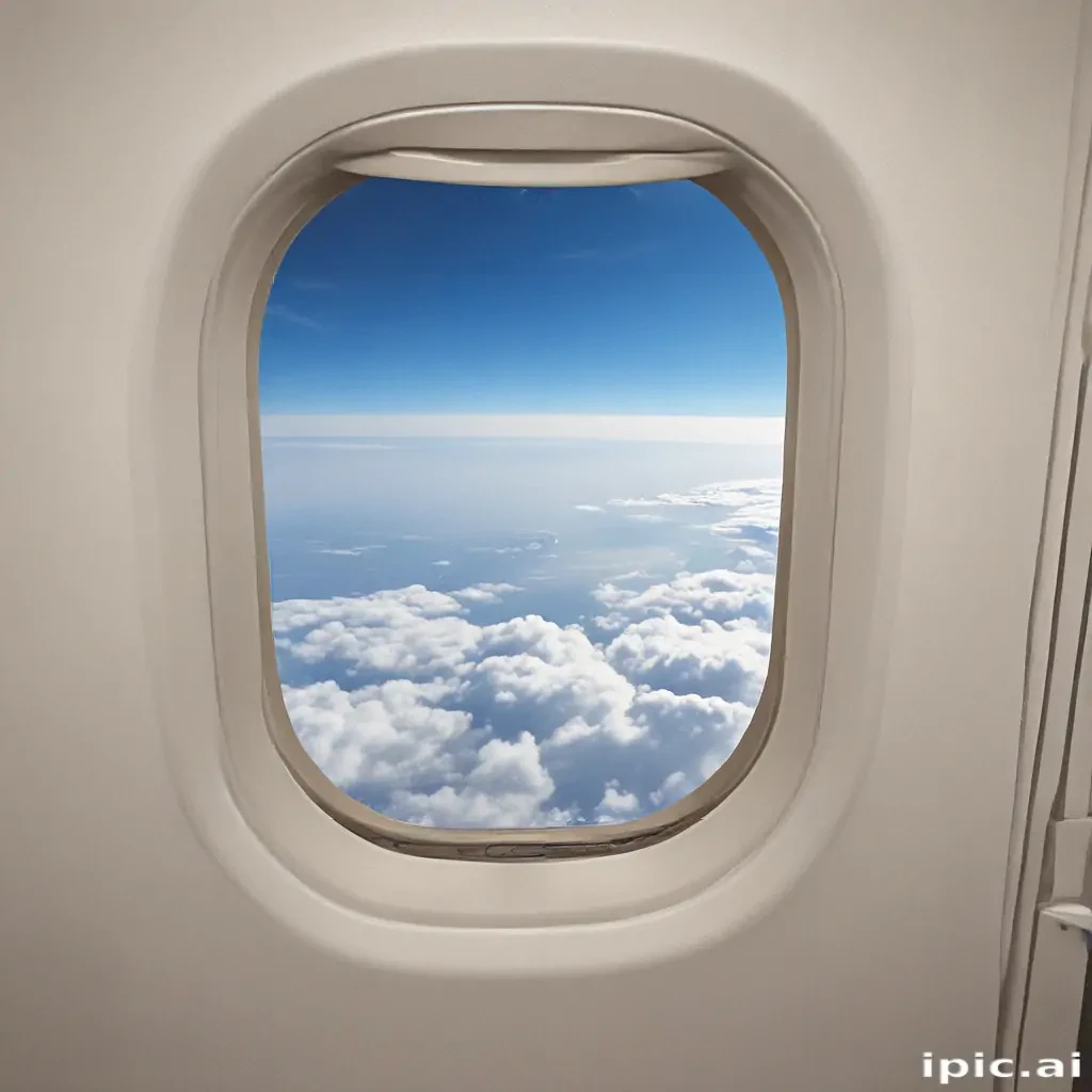 Serene View from an Airplane Window Showcasing Blue Sky and Clouds