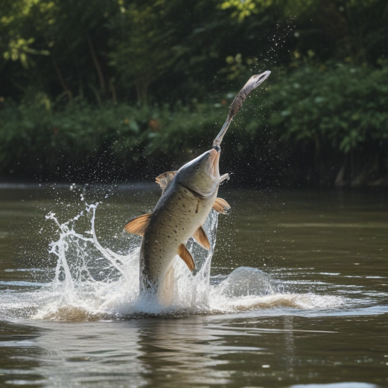fish jumping out of water being caught by fisherman