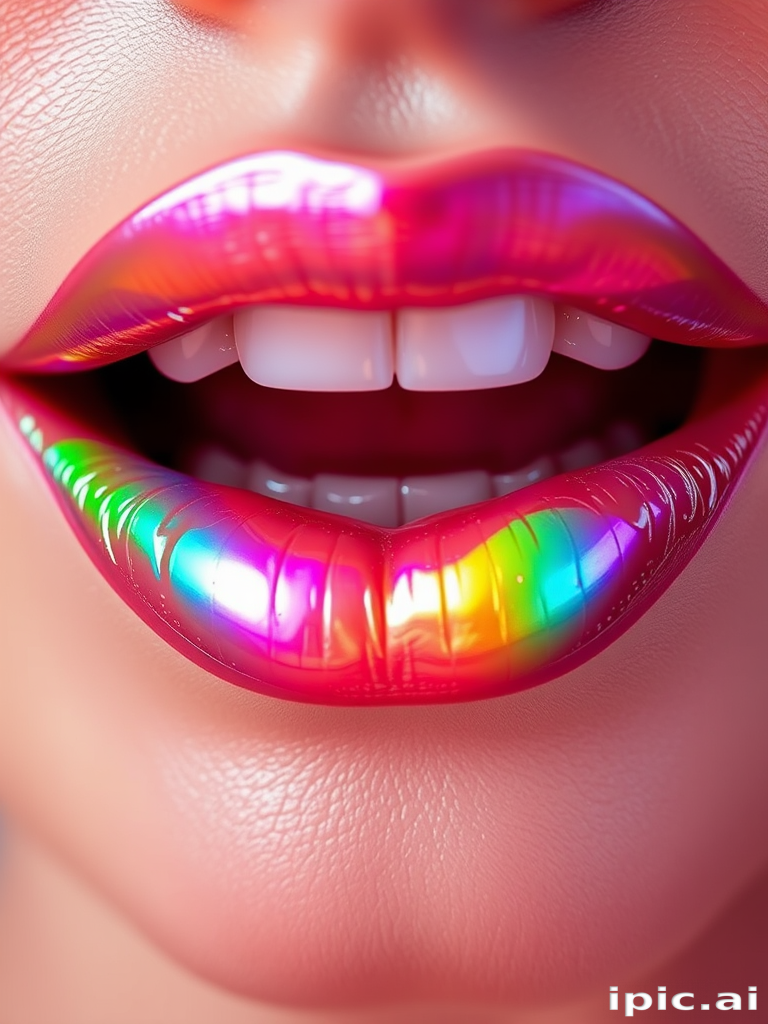 Vibrant Rainbow Lips with Glossy Shine and Perfectly White Teeth ...