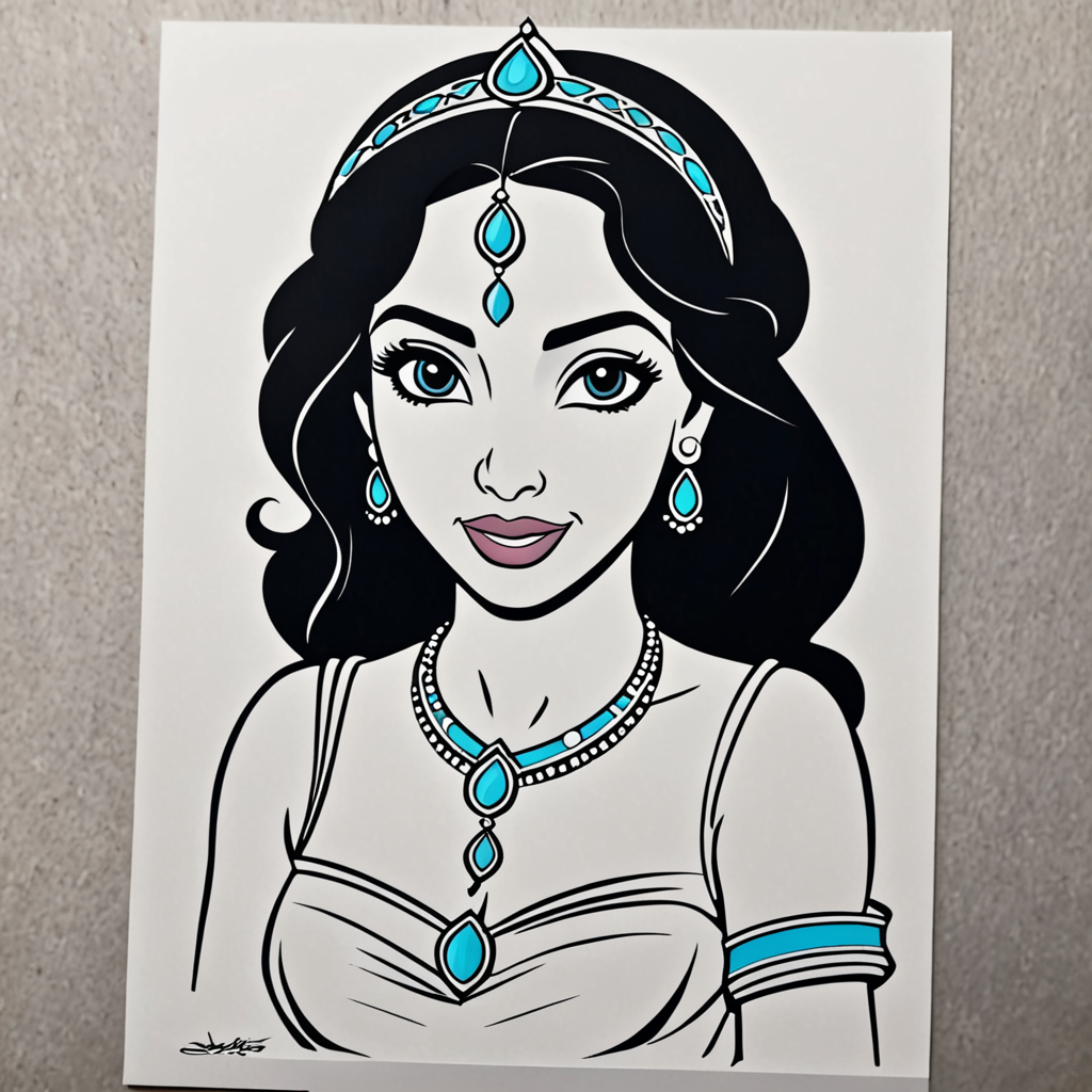 Princess Jasmine fron cartoon aladdin line art