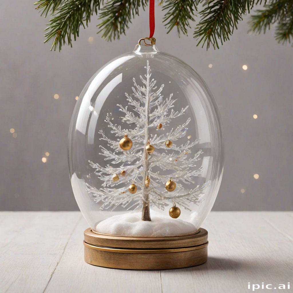 Delicate Snow Globe Featuring a Festive Christmas Tree with Golden ...