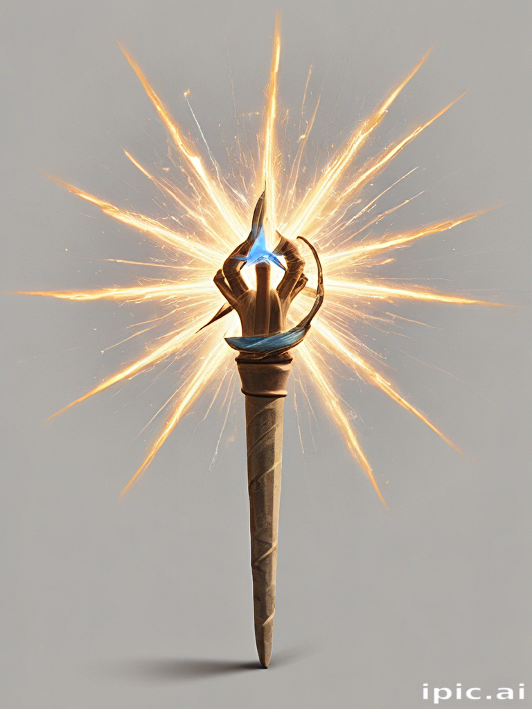 Magical Staff with Radiant Blue Flame and Sparkling Golden Aura