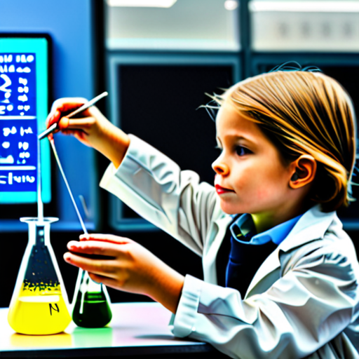 a kid doing an experiment in a lab