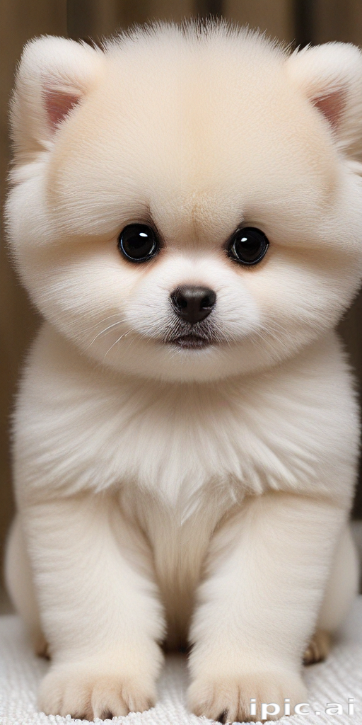 Adorable Fluffy Pomeranian Puppy Sitting Cutely with Big Bright Eyes