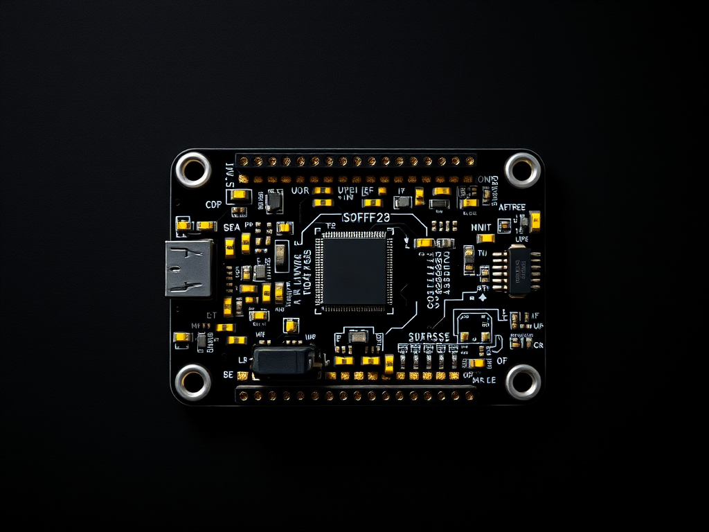 Create a high-resolution image of a microcontroller board featuring a ...