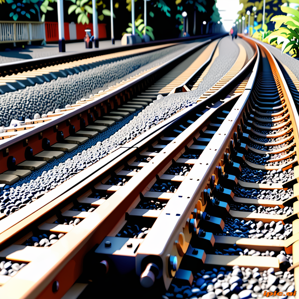 Curving Train Tracks Surrounded by Lush Greenery and Bright Sunshine