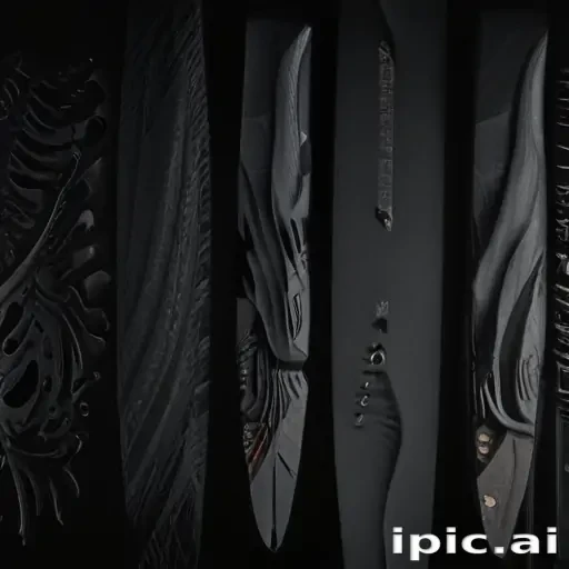 Artistic Display of Intricately Designed Black Knives with Unique Patterns