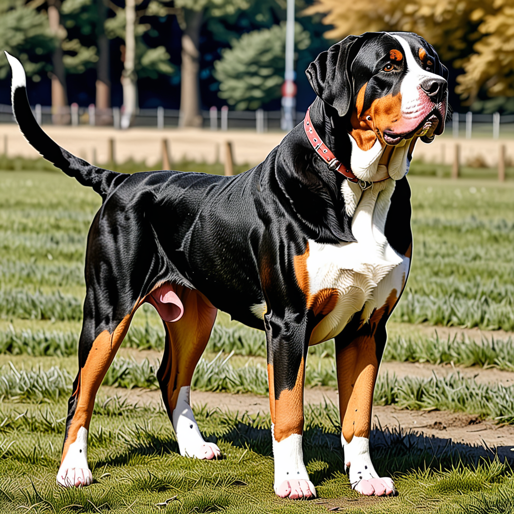 A Majestic Dog Standing Proudly in a Sunlit Park Setting.