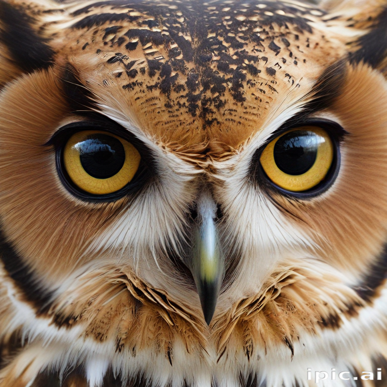 Close-Up of a Majestic Owl with Striking Yellow Eyes and Detailed Feathers