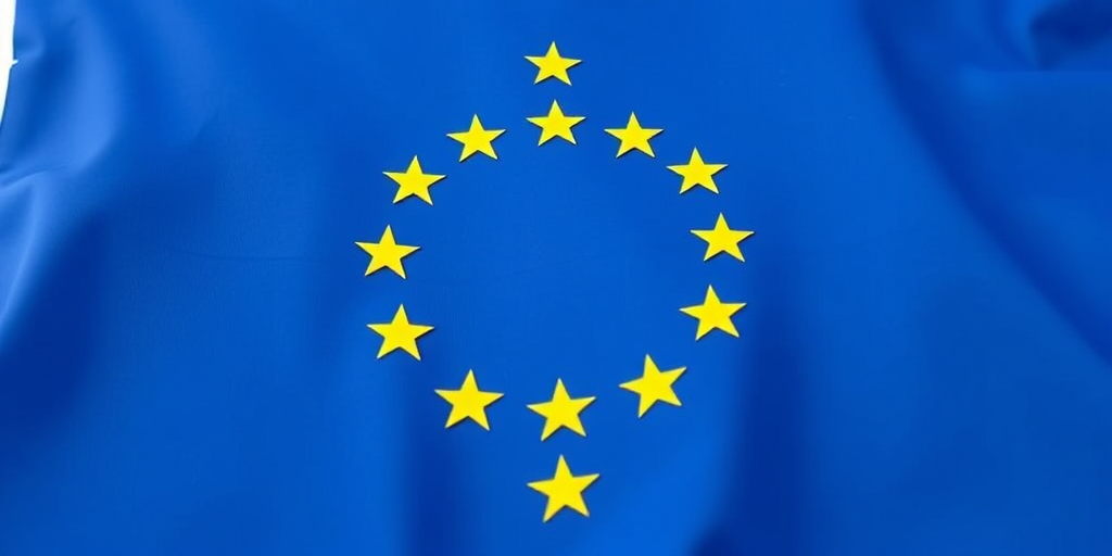 European Union Flag Featuring Twelve Yellow Stars on a Blue Background
