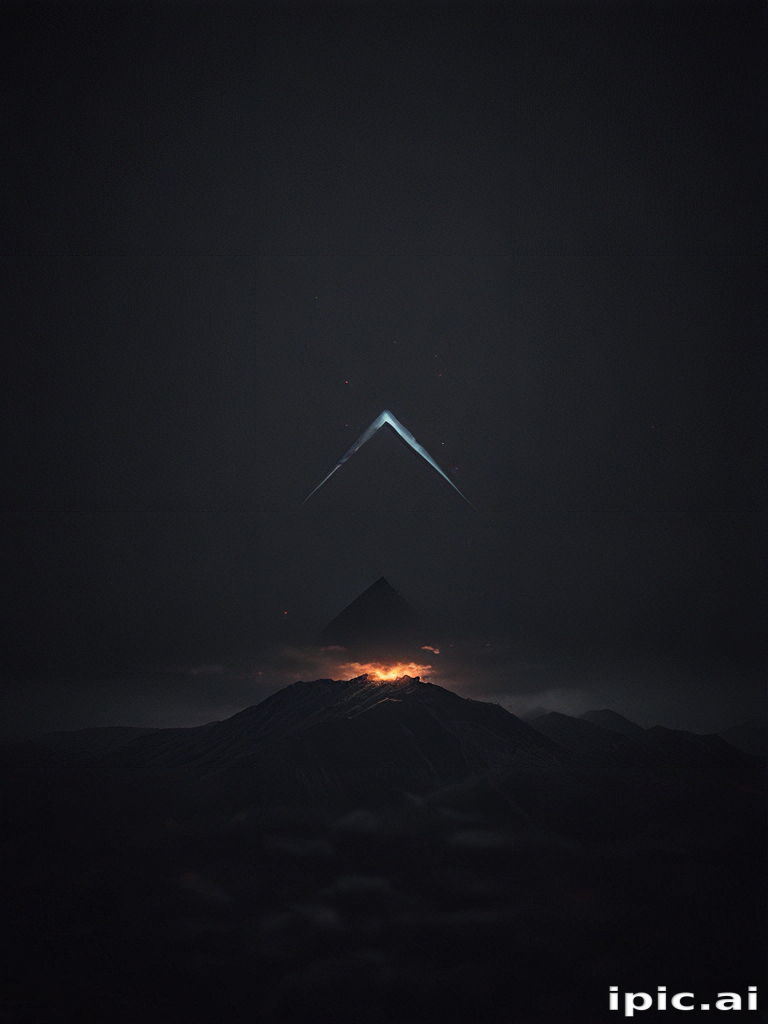 Dark Landscape with Mysterious Pyramid and Erupting Volcano Understated ...