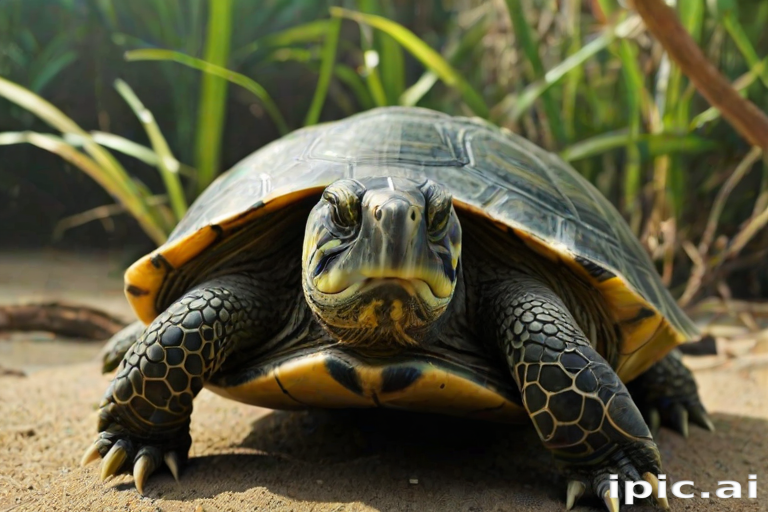 A Majestic Close-Up of a Turtle Relaxing in Its Natural Habitat