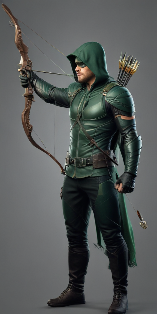 Heroic Archer Ready for Action: A Bold Green Hooded Vigilante