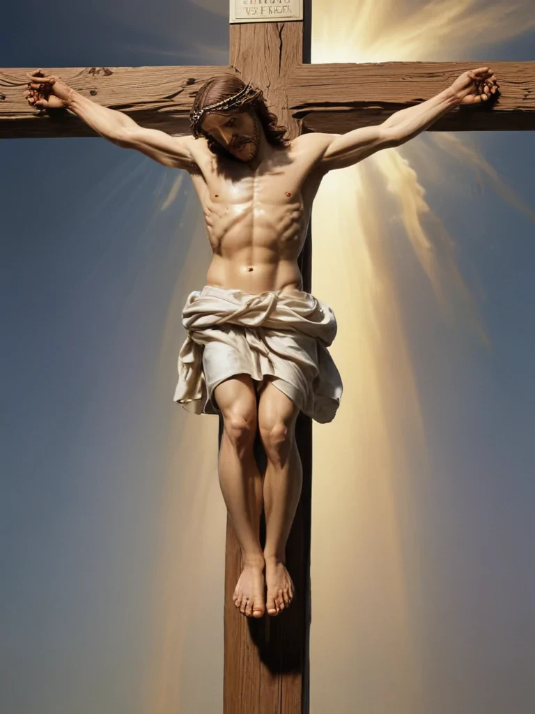 Depiction of Jesus Christ Crucified on the Cross in Dramatic Light