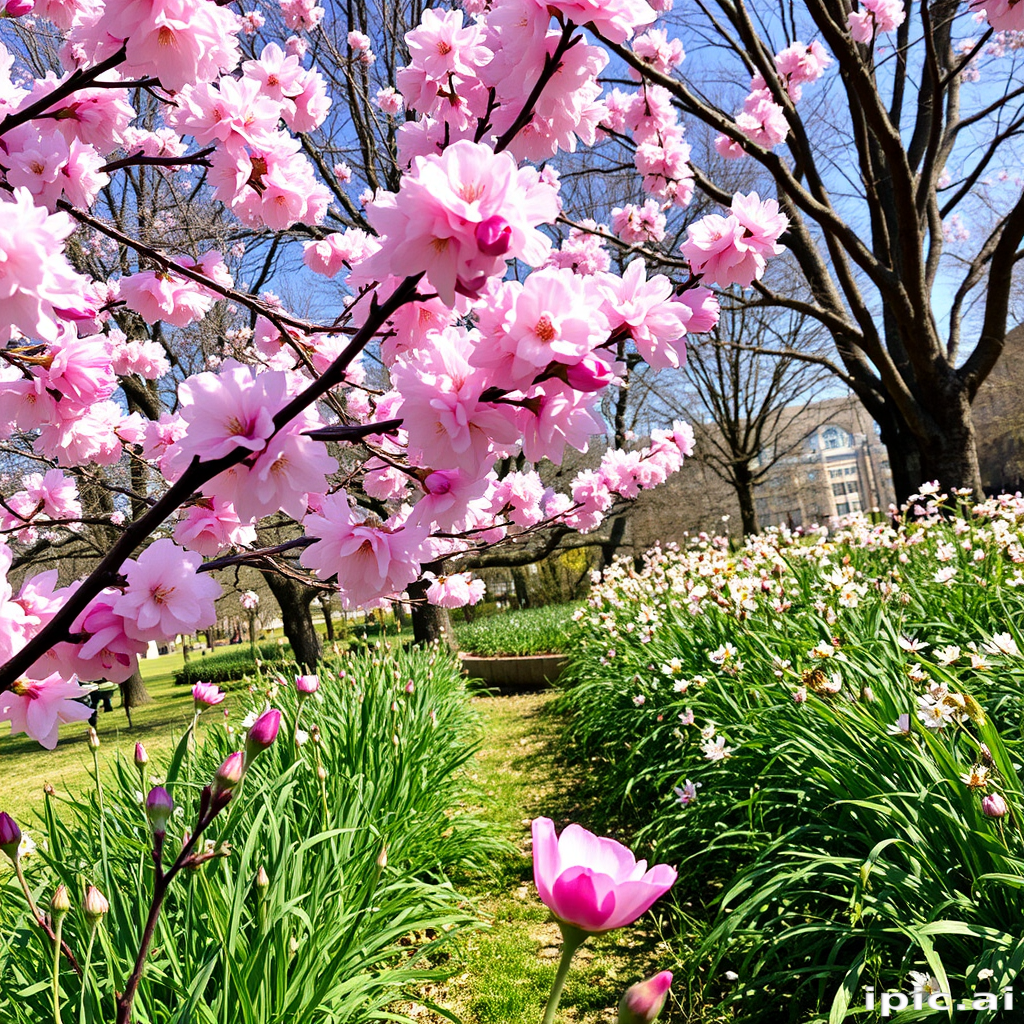 Beautiful Spring Day in a Vibrant Flower Garden Filled with Blossoming ...