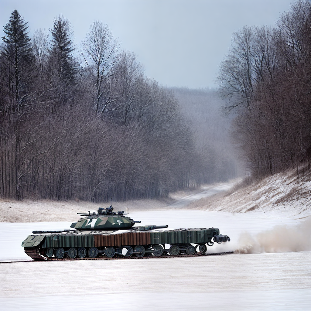 a modern MBT in a snowy landscape