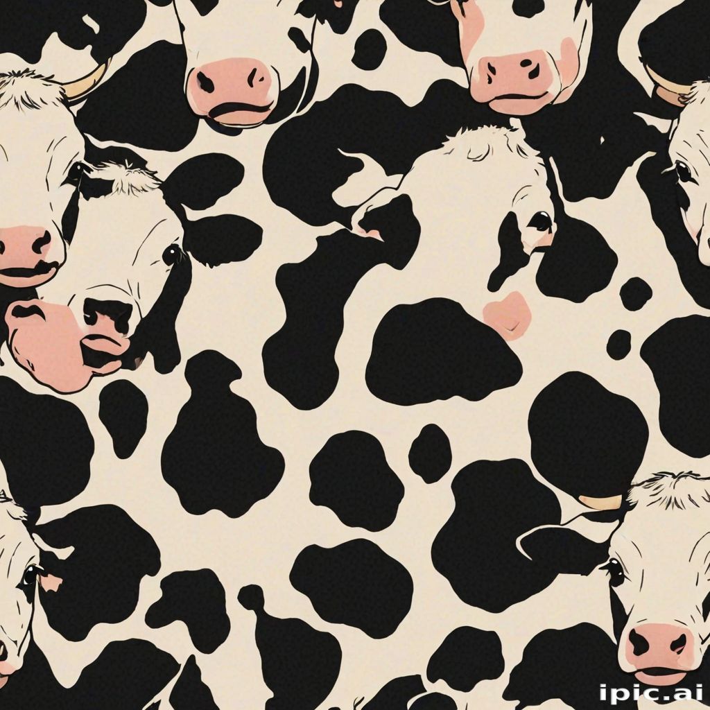 Charming Cow Design Featuring Playful Faces Against a Classic Black and ...