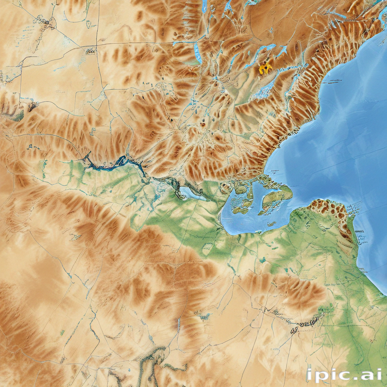Detailed Topographic Map Illustrating Geographic Features of Coastal ...