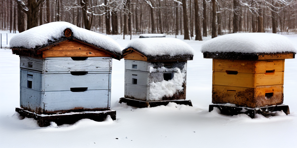bee hive in the snow outside
