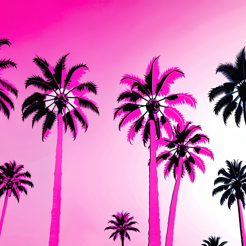 Vibrant Pink Sunset Over Silhouetted Palm Trees Against a Colorful Sky