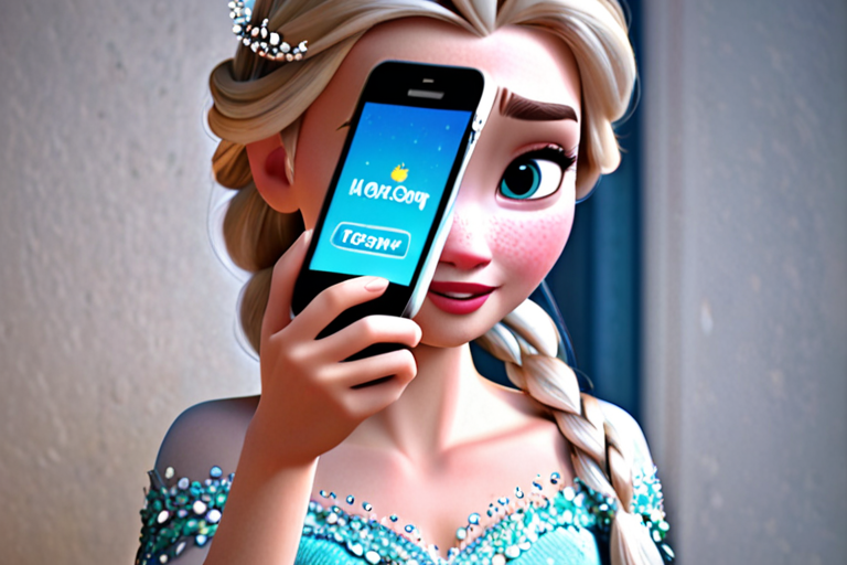 Elsa cry with her phone 3D Disney