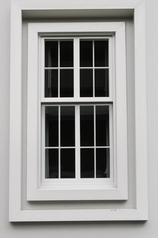 A Classic White Window Framed Elegantly Against a Soft Gray Wall.