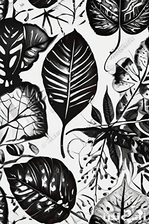 Intricate Black and White Leaf Patterns Creating a Nature-Inspired Design