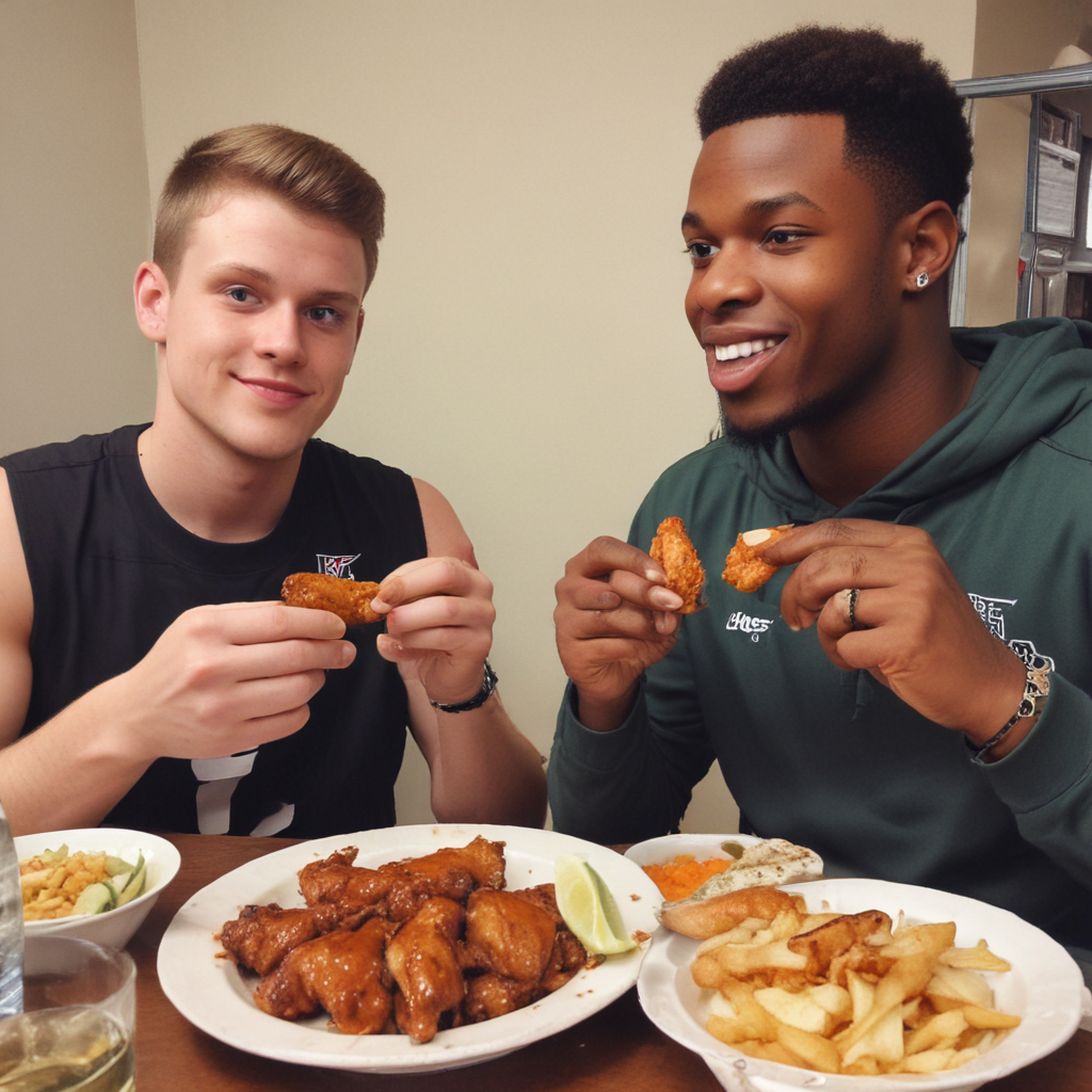 Joe burrow eating chicken wings with Jamar chase
