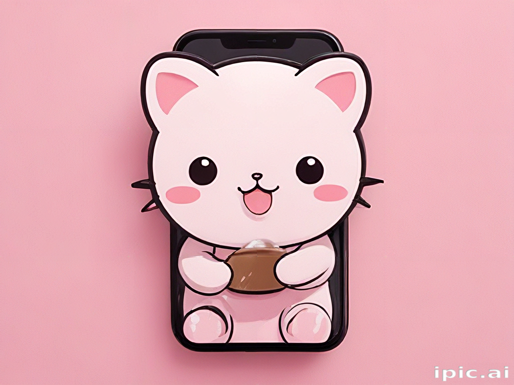 Cute Pink Cat Phone Case Holding a Chocolate Treat on a Pastel Background