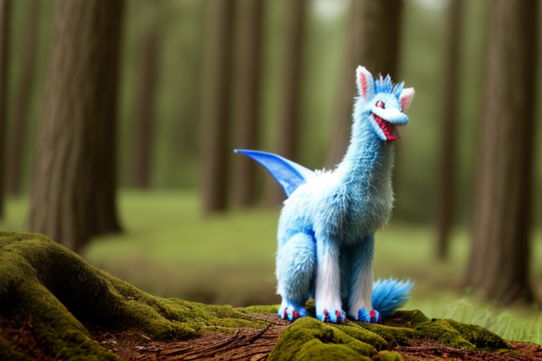 fluffy hairy cute dragon in the forest